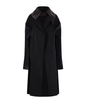 Yohji Yamamoto Long-sleeved Straight-hem Coat With Oversized Leather Collar - Black