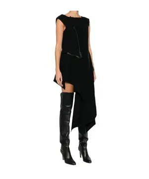 Yohji Yamamoto Wool Asymmetrical Dress With Leather Trim