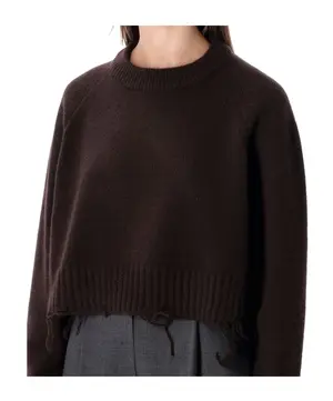 LOW CLASSIC Distressed Cropped Knit Sweater