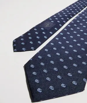 Gucci Double G Pattern Silk Neck Tie - Blue