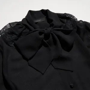 Gucci Light Silk Georgette Shirt With Lace Trim - Black