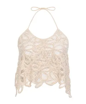Patrizia Pepe Crochet Halterneck Top - Nude