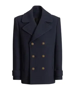 Balmain Wool Pea Coat - Navy Blue