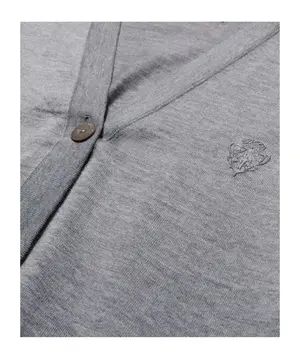 Gucci Fine Knit V-neck Cardigan With Embroidered Crest - Grey