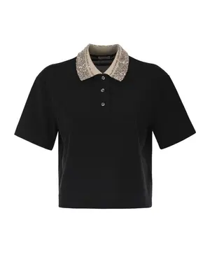 Brunello Cucinelli Sequined Collar Polo Shirt