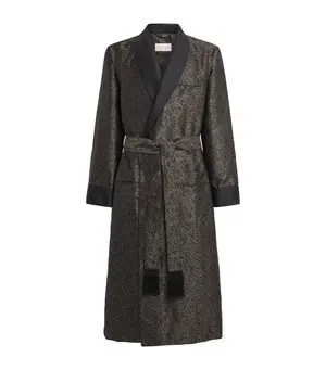 Derek Rose Silk Jacquard Verona Robe - Black