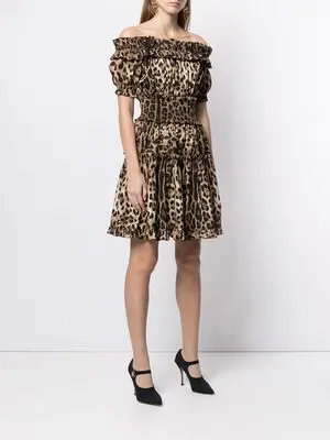 Dolce & Gabbana Leopard Print Off-shoulder Dress