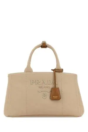 Prada Beige Canvas Jardinière Shopping Bag - Brown