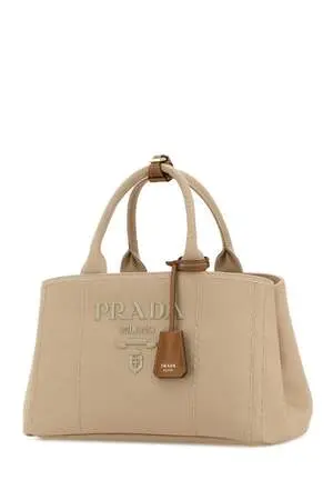 Prada Beige Canvas Jardinière Shopping Bag - Brown
