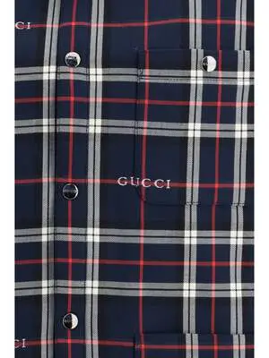 Gucci Padded Tartan Cotton Jacquard Shirt - Blue