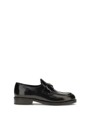 Prada Leather Loafers With Metal Triangle Logo