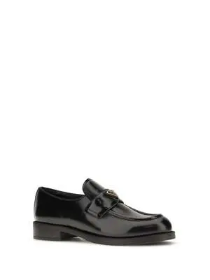 Prada Leather Loafers With Metal Triangle Logo