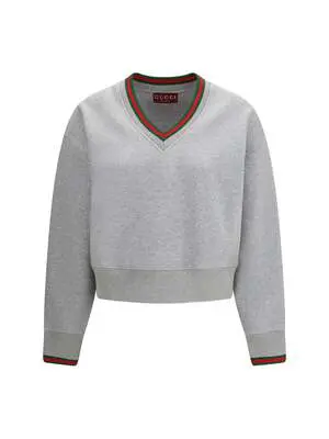 Gucci Cotton Jersey Sweatshirt With Web Trim - Gray