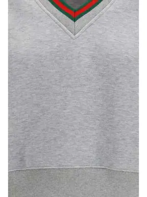 Gucci Cotton Jersey Sweatshirt With Web Trim - Gray