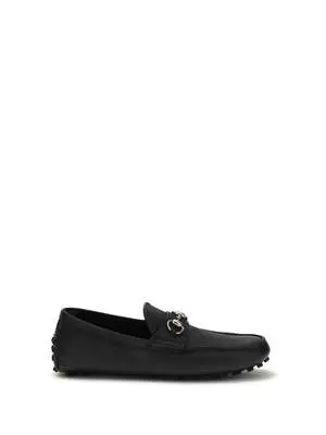 Gucci Horsebit Driver Loafers In Embossed Leather - Black