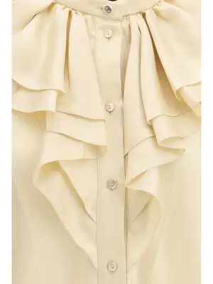 Gucci Silk Twill Shirt With Ruffle Trim - Cream