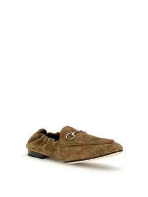 Gucci Gg Embossed Suede Loafers With Horsebit Detail - Brown
