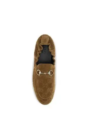 Gucci Gg Embossed Suede Loafers With Horsebit Detail - Brown