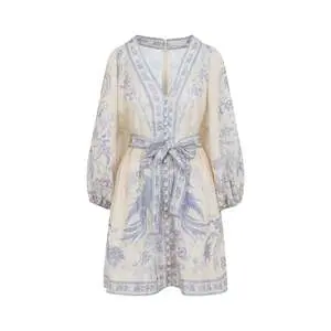 Zimmermann Indra Linen Plunge Mini Dress - Multicolor