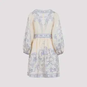Zimmermann Indra Linen Plunge Mini Dress - Multicolor