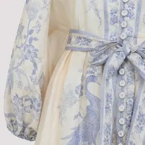 Zimmermann Indra Linen Plunge Mini Dress - Multicolor