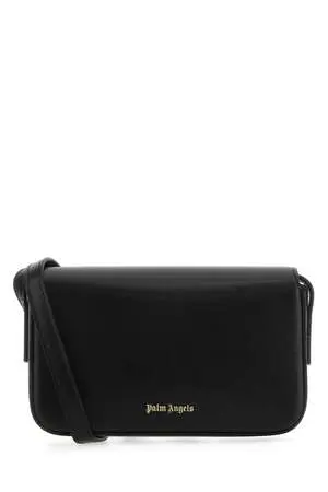 Palm Angels Leather Crossbody Bag With Golden Metal Palm Tree Detail - Black