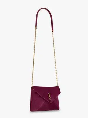 Saint Laurent Suede Crossbody Bag With Metal Cassandre Logo - Multicolor