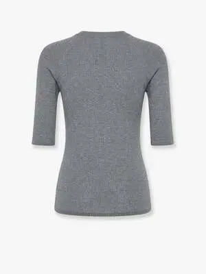 Brunello Cucinelli Ribbed Crew Neck 3/4 Sleeve Sweater - Multicolor