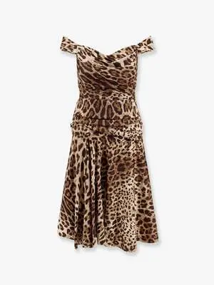 Dolce & Gabbana Long Silk Dress With Animal Print - Multicolor
