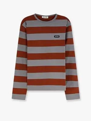 Miu Miu Striped Cotton Long Sleeve T-shirt - Multicolor