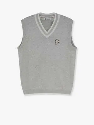 Brunello Cucinelli BRUNELLO CUCINELLI Cotton V-Neck Vest With Logo Patch Multicolor