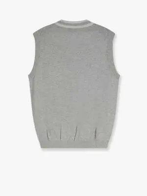 Brunello Cucinelli Cotton V-neck Vest With Logo Patch - Multicolor