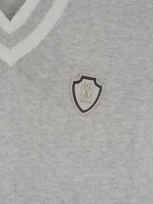 Brunello Cucinelli Cotton V-neck Vest With Logo Patch - Multicolor