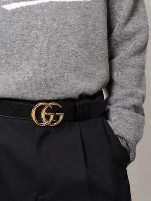 Gucci Leather Belt With Gg Logo Buckle