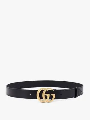 Gucci Leather Belt With Gg Logo Buckle - Black