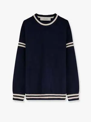 GOLDEN GOOSE Cotton Knit Crew Neck Sweater - Blue