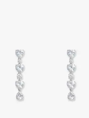 SELF-PORTRAIT Crystal Heart Drop Earrings - Silver