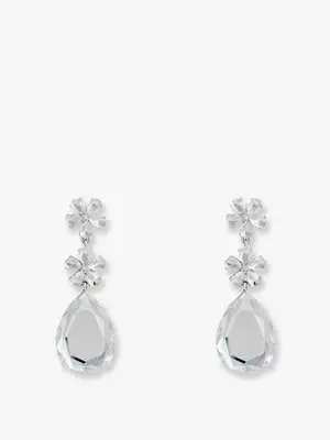 SELF-PORTRAIT Self-Portrait Crystal Flower Drop Earrings Silver