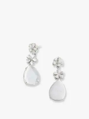 SELF-PORTRAIT Crystal Flower Drop Earrings - Silver