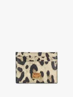 Dolce & Gabbana Hammered Leather Card Holder With Animal Print - Multicolor