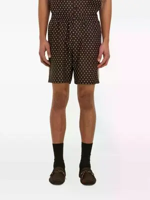 FERRAGAMO Diamond-print Side-stripe Silk Shorts - Brown