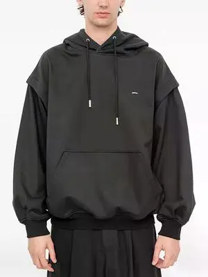 SONGZIO Embroidered Layered-sleeve Hoodie - Black