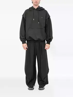 SONGZIO Embroidered Layered-sleeve Hoodie - Black
