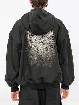 SONGZIO Embroidered Layered-sleeve Hoodie - Black