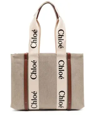 Chloé Woody Linen Tote Bag - Brown