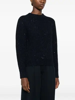 Brunello Cucinelli Cashmere Sequin Embellished Crewneck Jumper - Blue