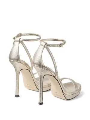 JIMMY CHOO Moza Metallic Leather High Heel Sandals - Silver