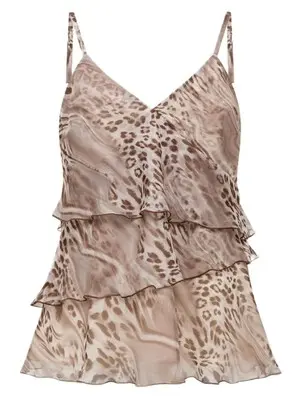BLUGIRL Tiered Ruffle Animal Print Chiffon Camisole