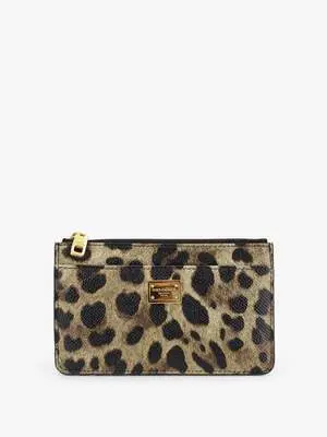Dolce & Gabbana Hammered Leather Card Holder With Animal Print - Multicolor
