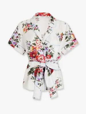 Dolce & Gabbana Floral Print Silk Belted Shirt - Multicolor